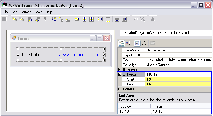 Editing the Link Area of a LinkLabel Control